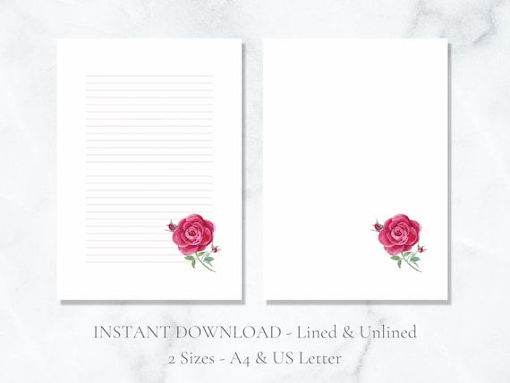 Paper Visual Arts Red Rose Printable Stationery Valentines Stationary ...