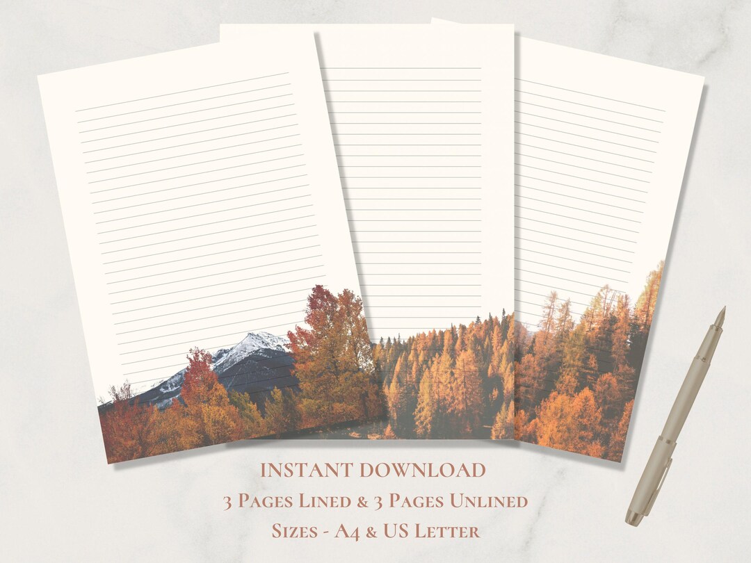 Fall Autumn Trees Mountain Printable Writing Paper- Stationary Paper ...