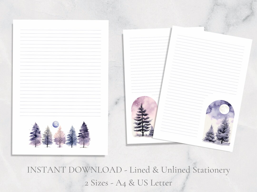 Winter Pine Trees Printable Stationery Minimal Festive Stationary ...