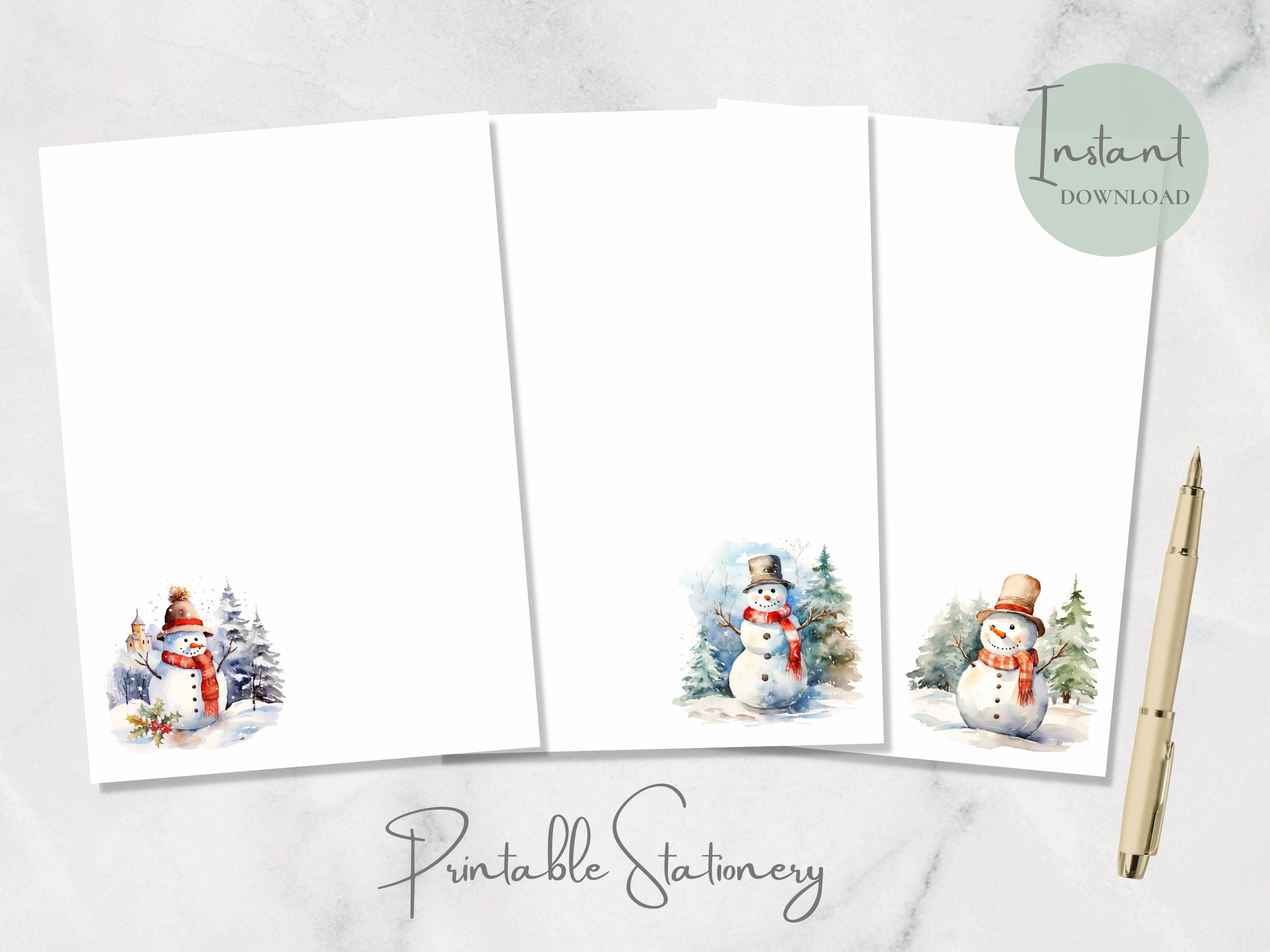 Winter Snowman Printable Stationery Snow Holiday Letter Writing Paper ...