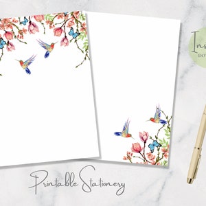 Floral Hummingbird Printable Stationery Magnolia Printable Stationary ...