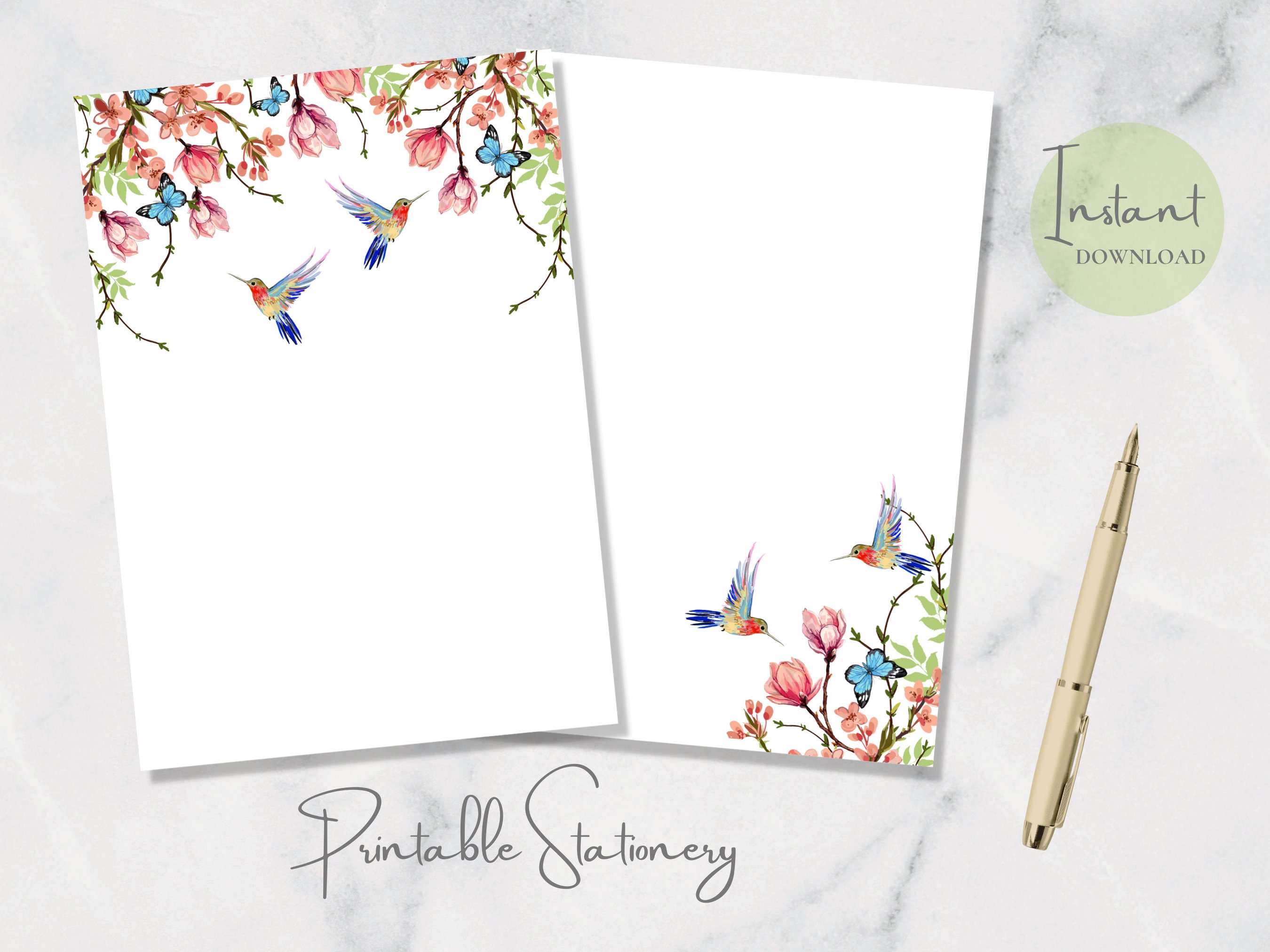 Floral Hummingbird Printable Stationery Magnolia Printable Stationary ...