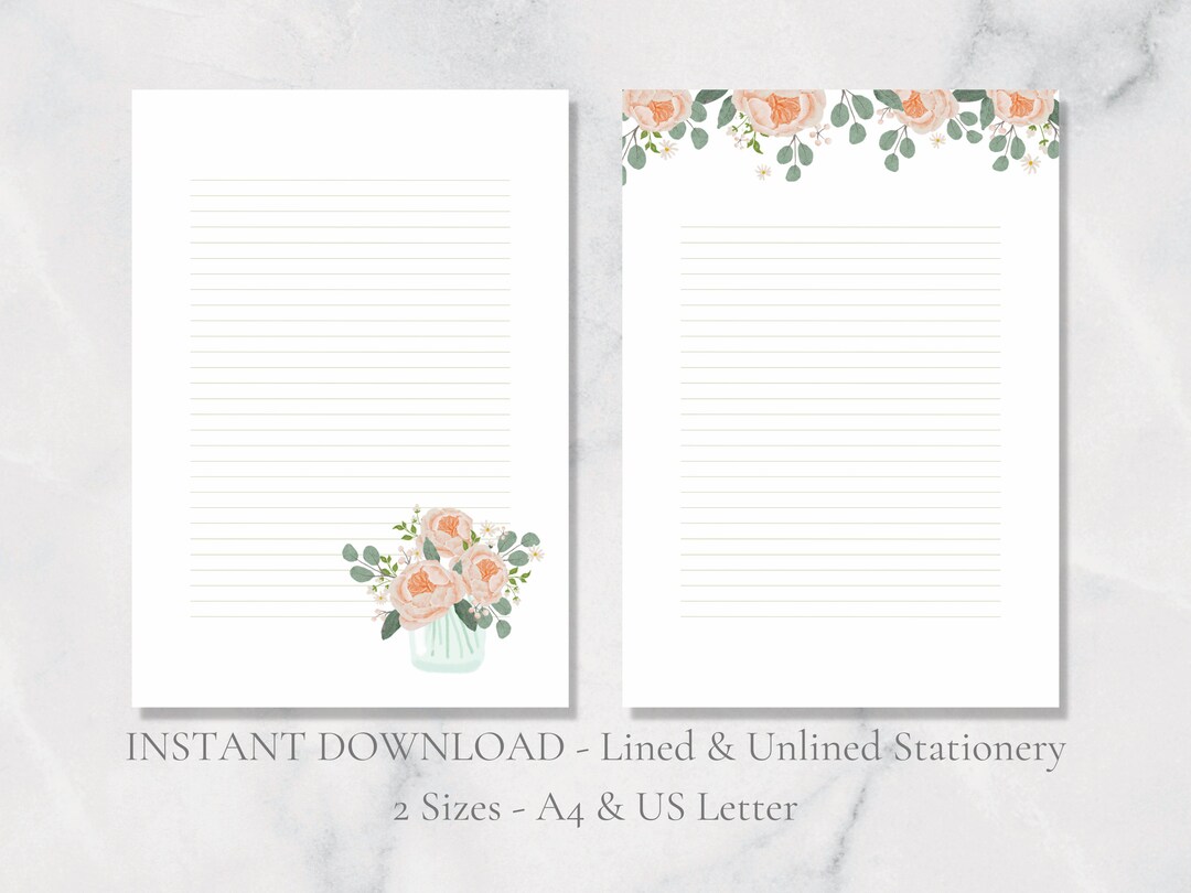 Peach Rose Printable Stationery Floral Printable Stationary Paper ...