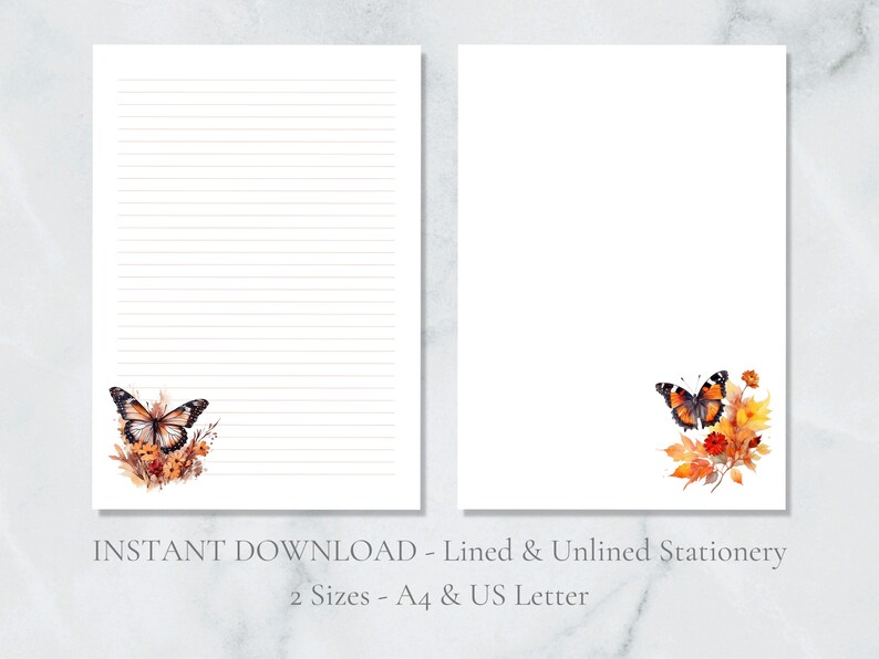 Fall Butterflies Printable Stationery Insect Stationary Autumn Nature ...