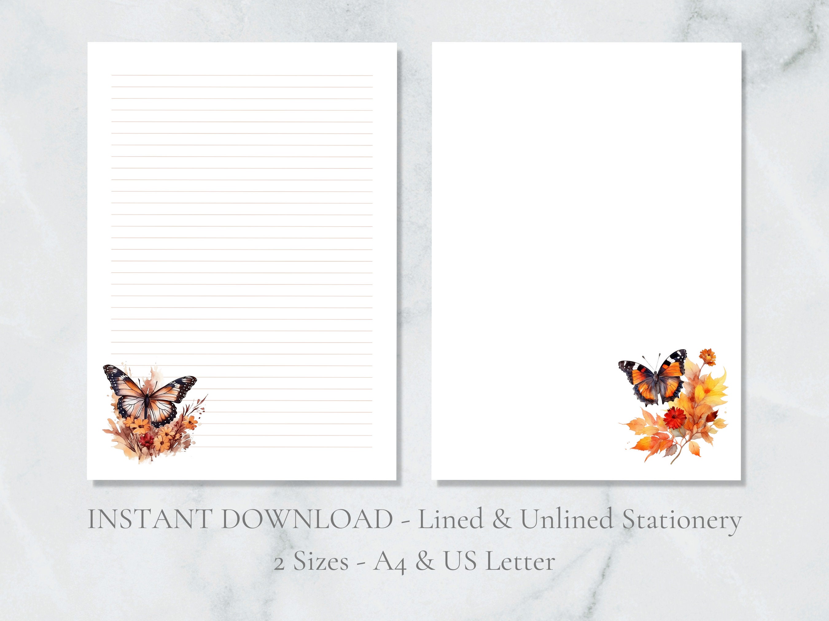 Fall Butterflies Printable Stationery Insect Stationary Autumn Nature ...