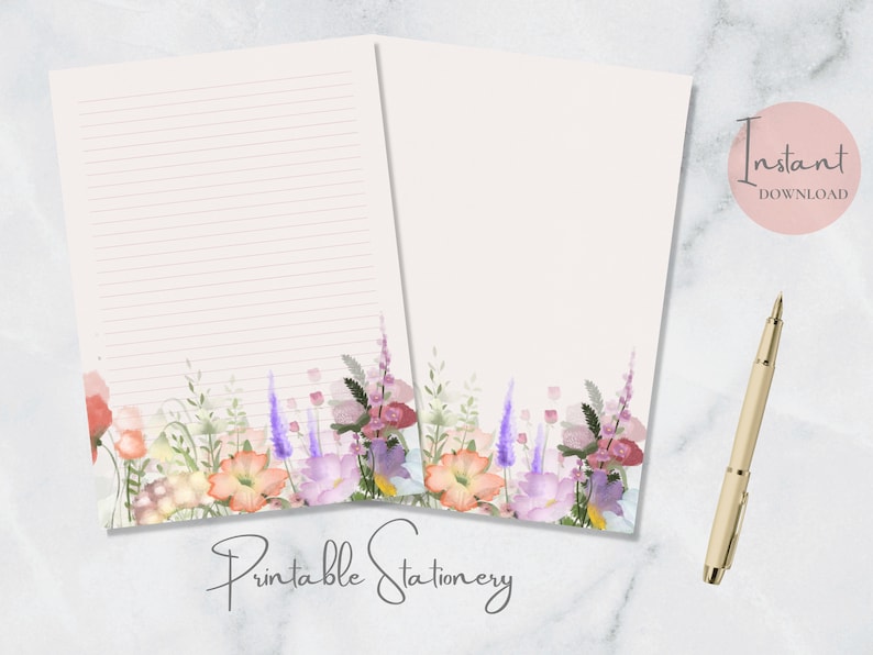 Flower Garden Printable Stationery Floral Stationary Nature - Etsy