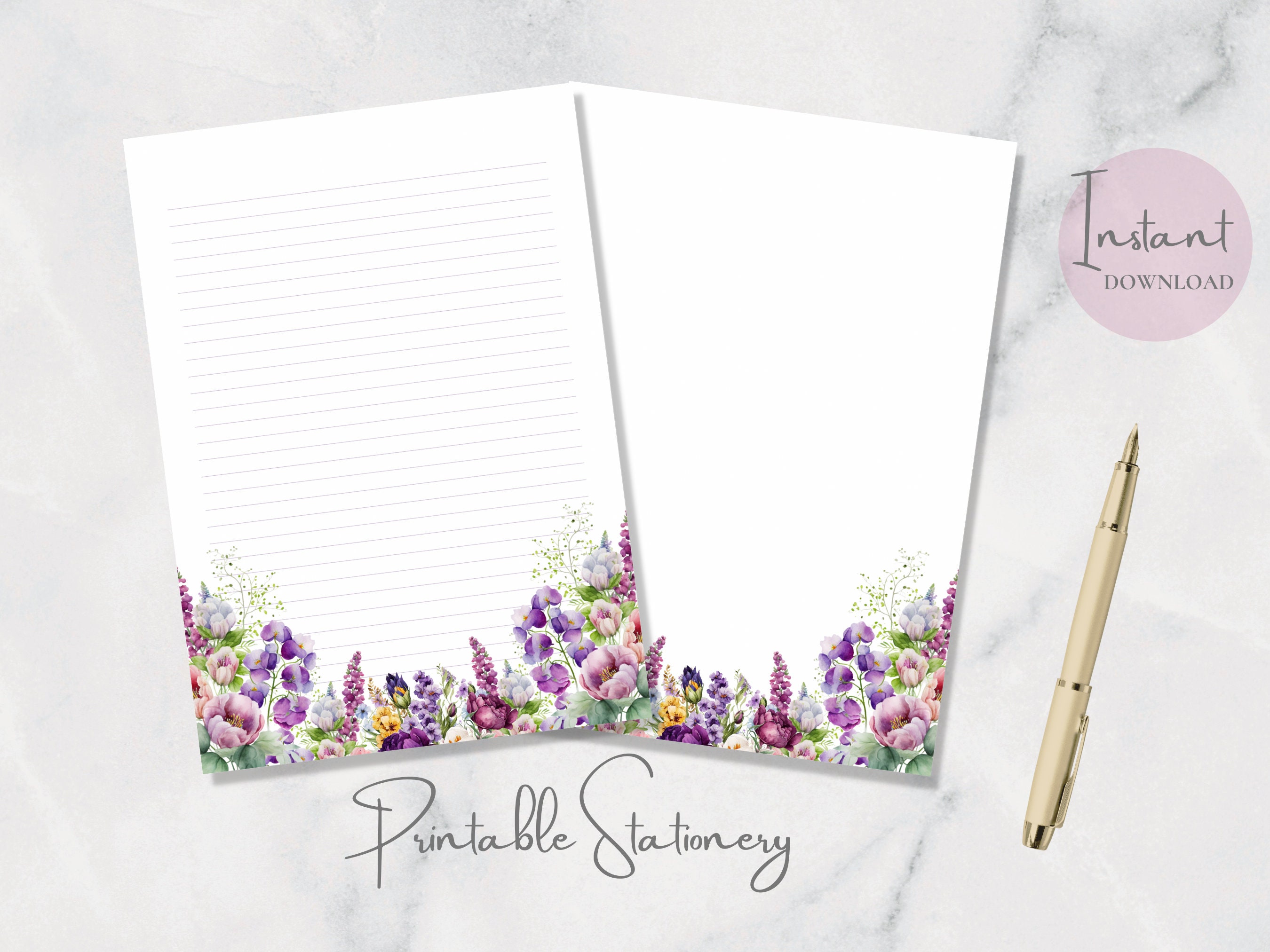 Spring Garden Printable Stationery Floral Stationary Nature Writing ...