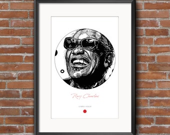 Ray Charles Drawing Art Singer - Etsy
