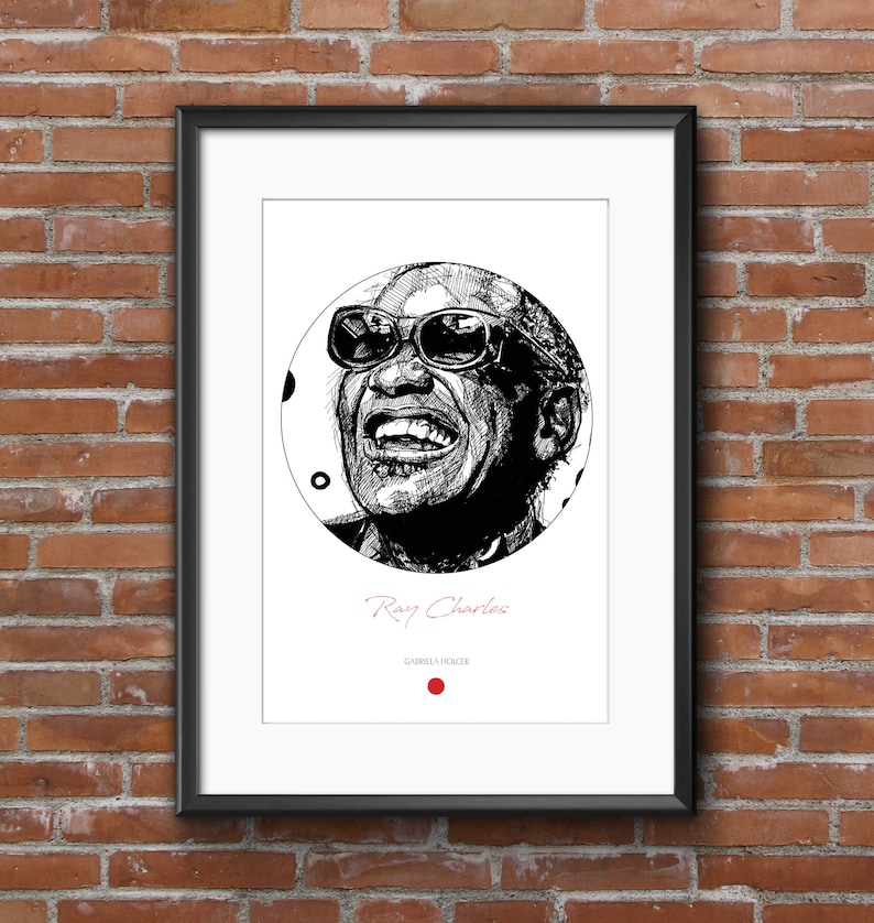 Ray Charles Drawing, Singer Face Drawing, Wall Art Print Poster ...
