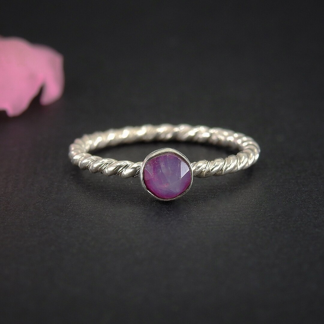 Rose Cut Ruby Twist Ring - Made to Order - Sterling Silver - Faceted ...
