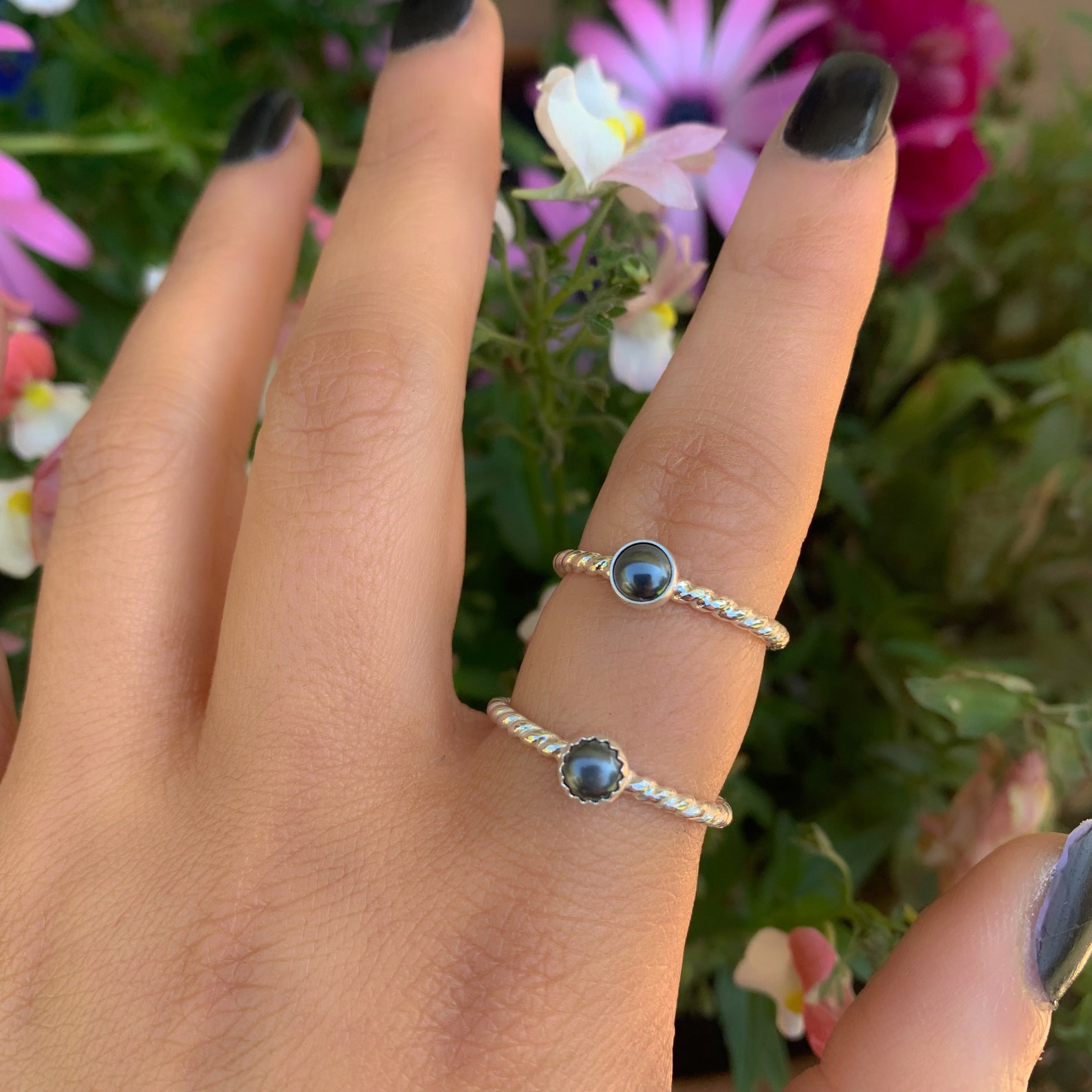 Hematite Twist Ring - Made to Order - Sterling Silver - Dainty Hematite ...