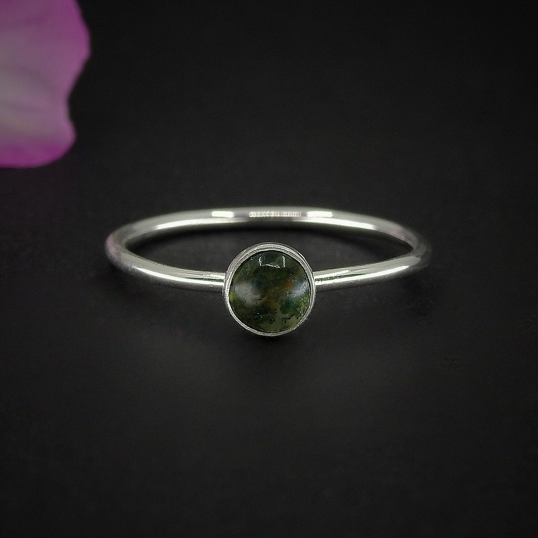 Moss Agate Ring - Made to Order - Sterling Silver Stacking Ring ...
