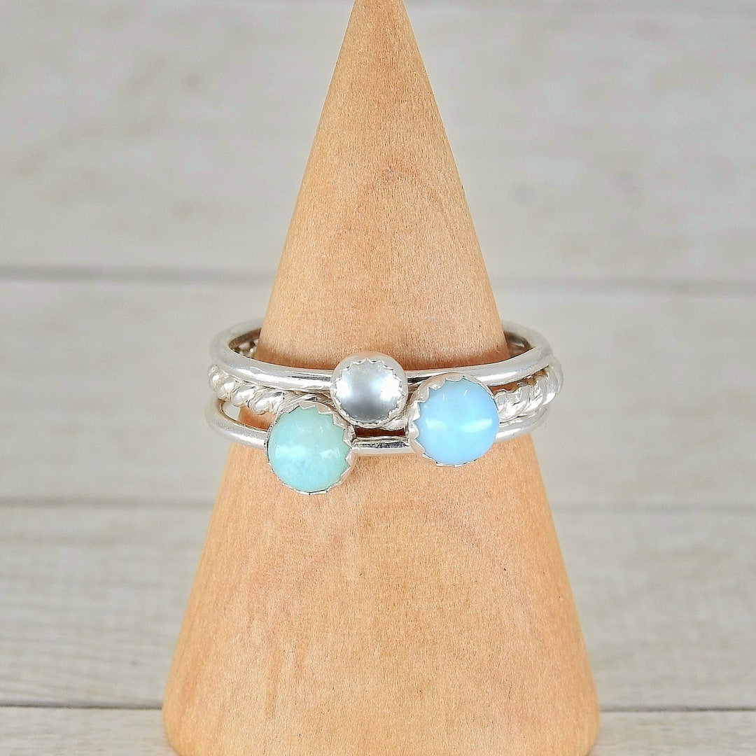 The Amphitrite Ring Stack of the Sea Sterling Silver Made to Order Rings, Aquamarine Ring ...
