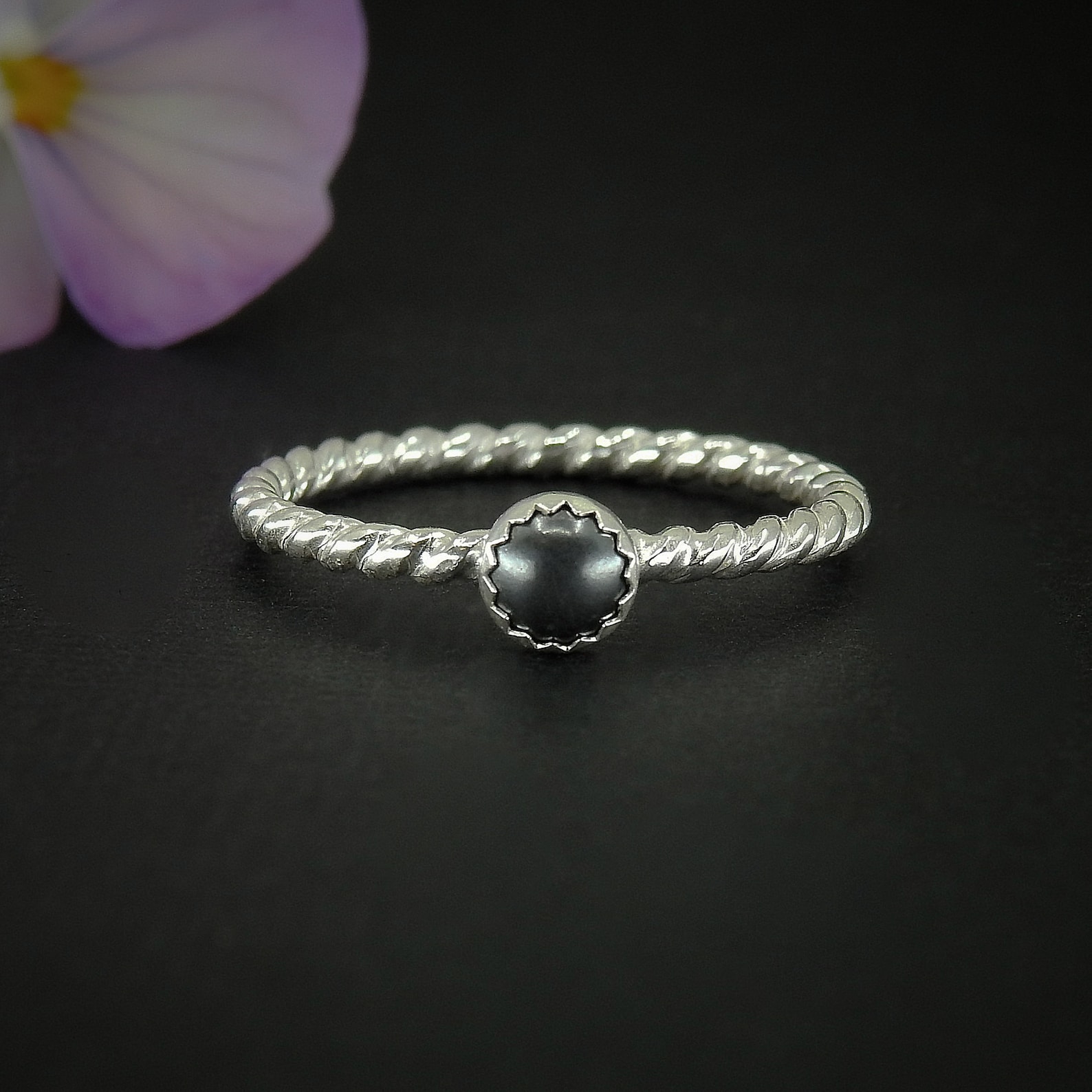 Hematite Twist Ring - Made to Order - Sterling Silver - Dainty Hematite ...