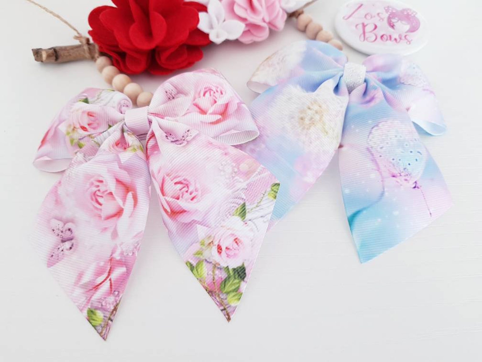 Pretty Pink or Blue Butterfly patterned Ribbon Hair Bow | Etsy