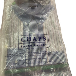 Men's VINTAGE Ralph Lauren Chaps Blue Striped Button up Shirt 17 1/2 34 ...