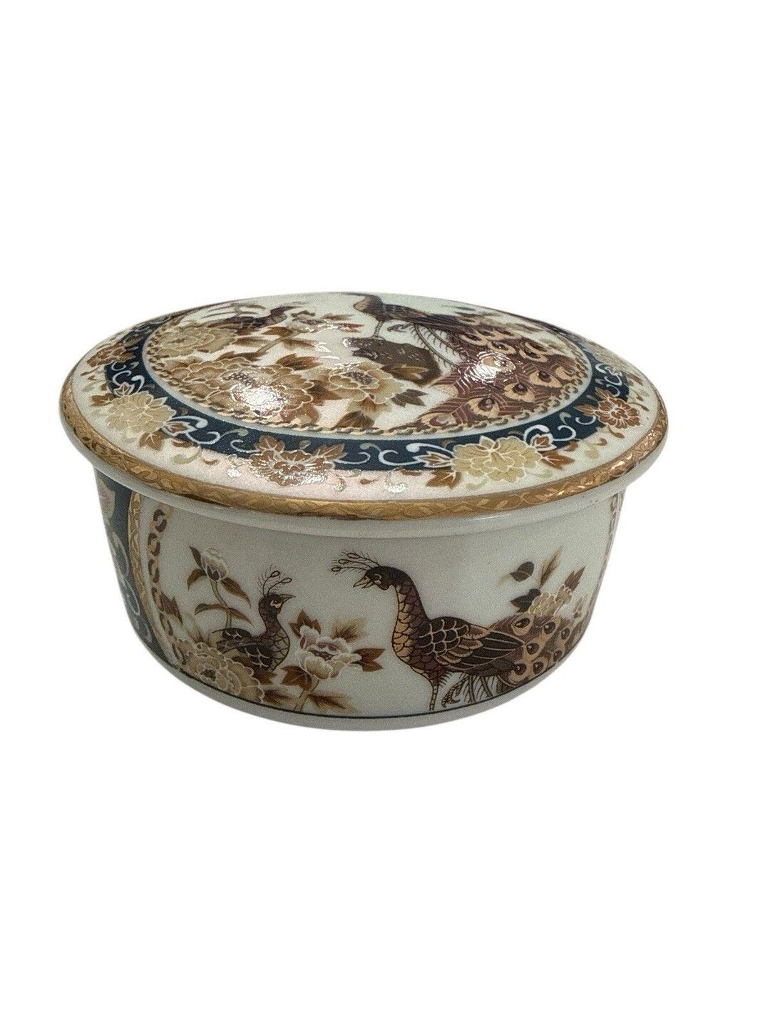 Vintage Chinoiserie Porcelain Floral Painted Trinket Box W/ Lid ...