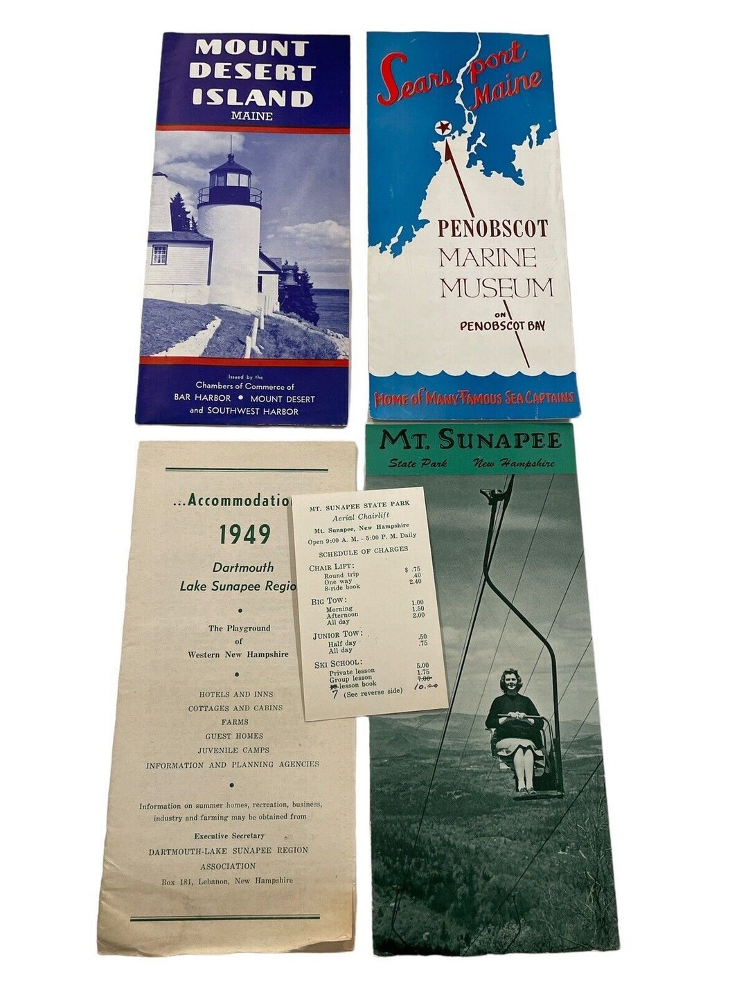 Vintage Maine/nh Brochures Maps Tourists Ski Mt. Sunapee Mt Desert Mt ...