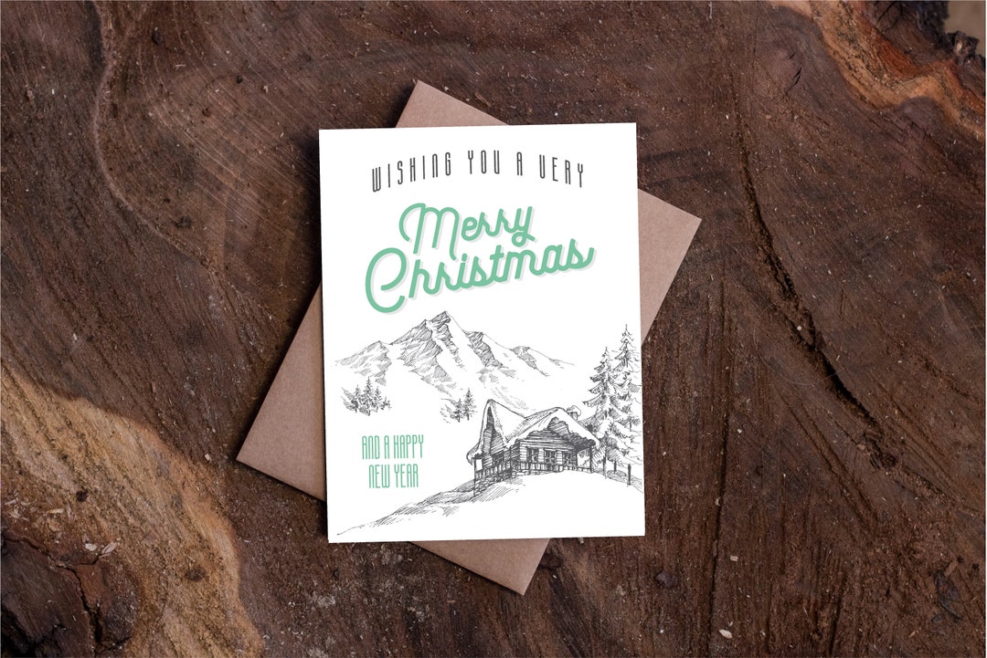 Merry Christmas Ski Lodge Card Set - Etsy