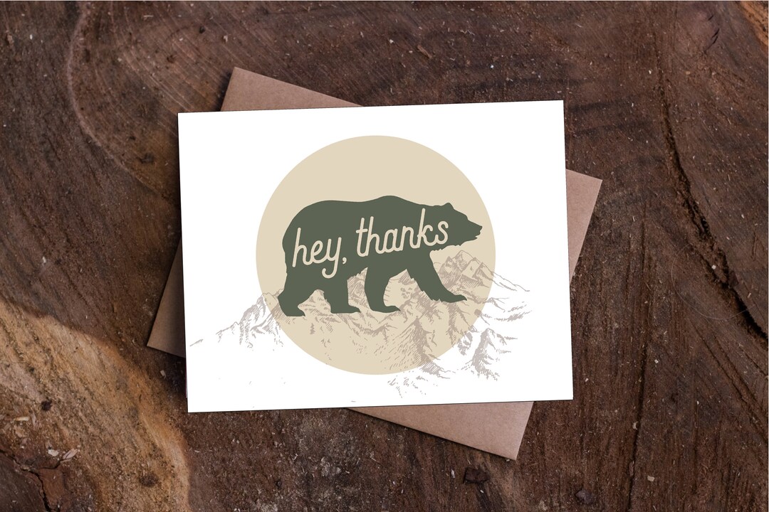 Hey, Thanks - Bear Themed Card Thank You Card - Etsy