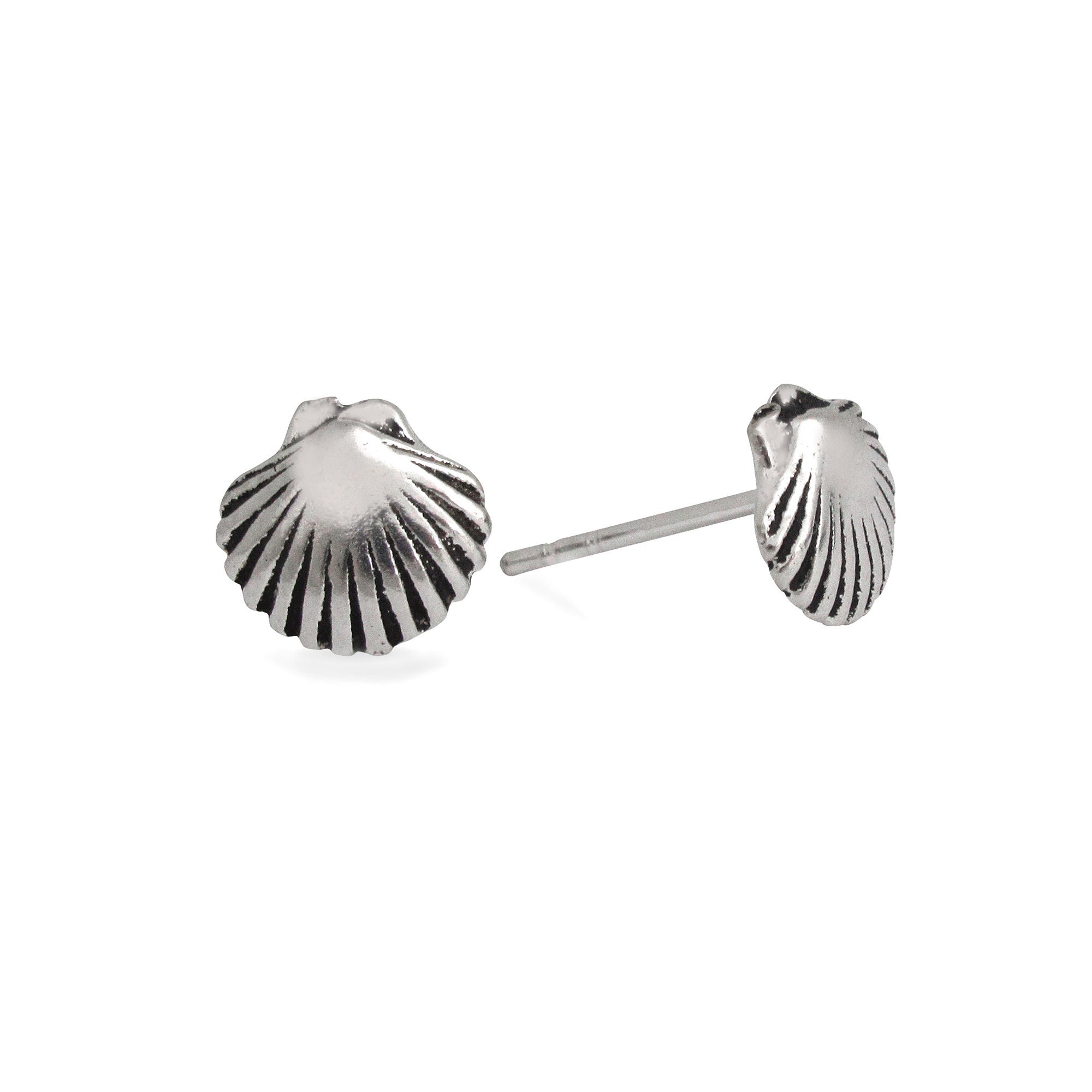 Dainty Sterling Silver Scallop Shell Stud Earrings: Nautical Jewelry - Etsy