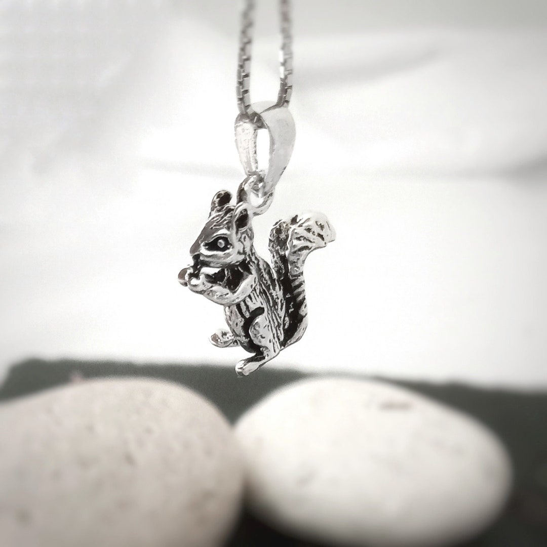 Dainty Squirrel With Acorn Charm Necklace, 925 Sterling Silver - Etsy