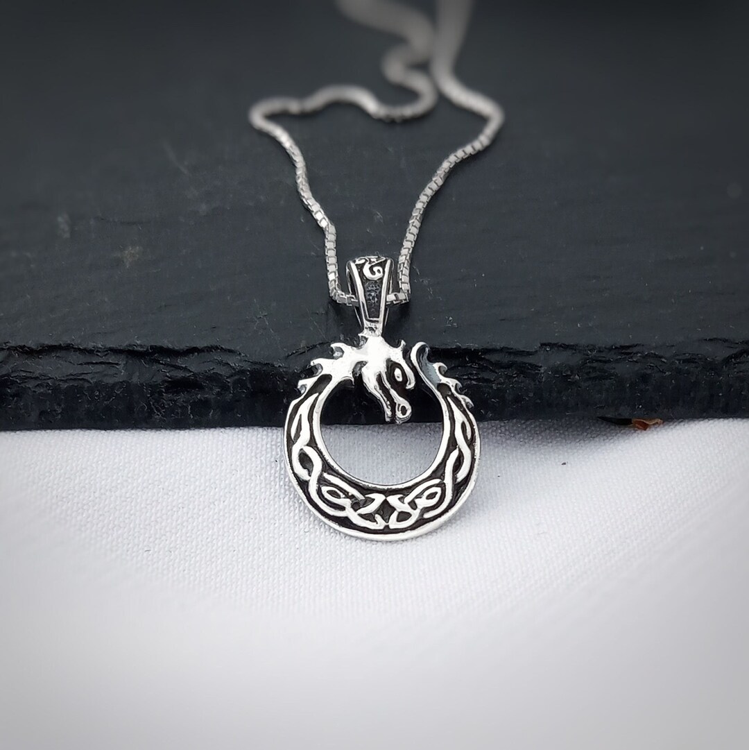 Ouroboros Round Fire Dragon Symbol Pendant, Unisex Charm Necklace in ...