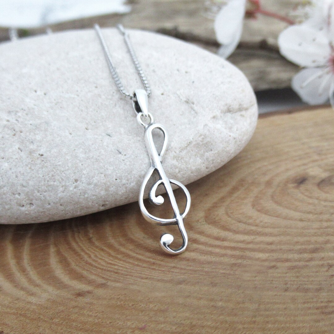 Dainty Treble Clef Pendant Necklace Sterling Silver, Tiny Unisex Treble ...