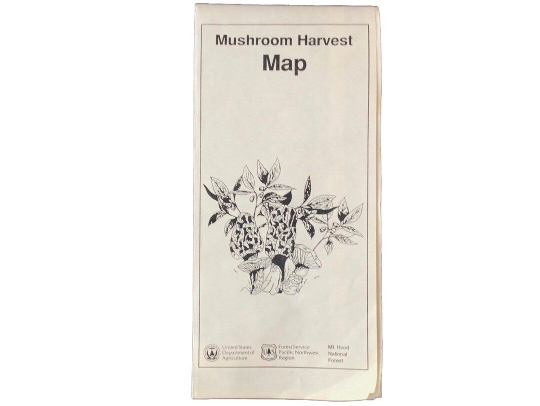 Vintage Mushroom Hunting Map, Mt. Hood National Forest Map, Trail Map ...