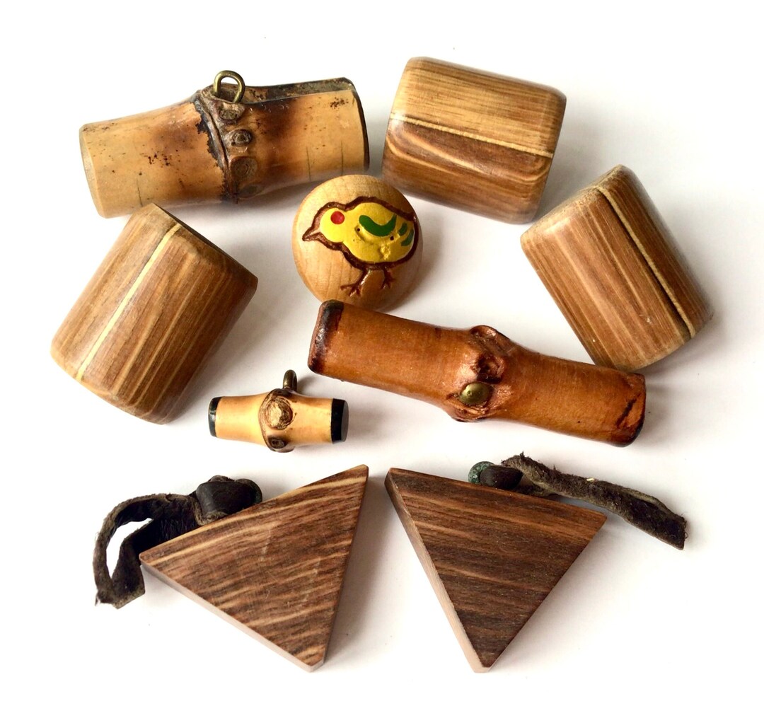9 Wood Buttons, Toggle Buttons Vintage Buttons With Shank, Hand-made ...