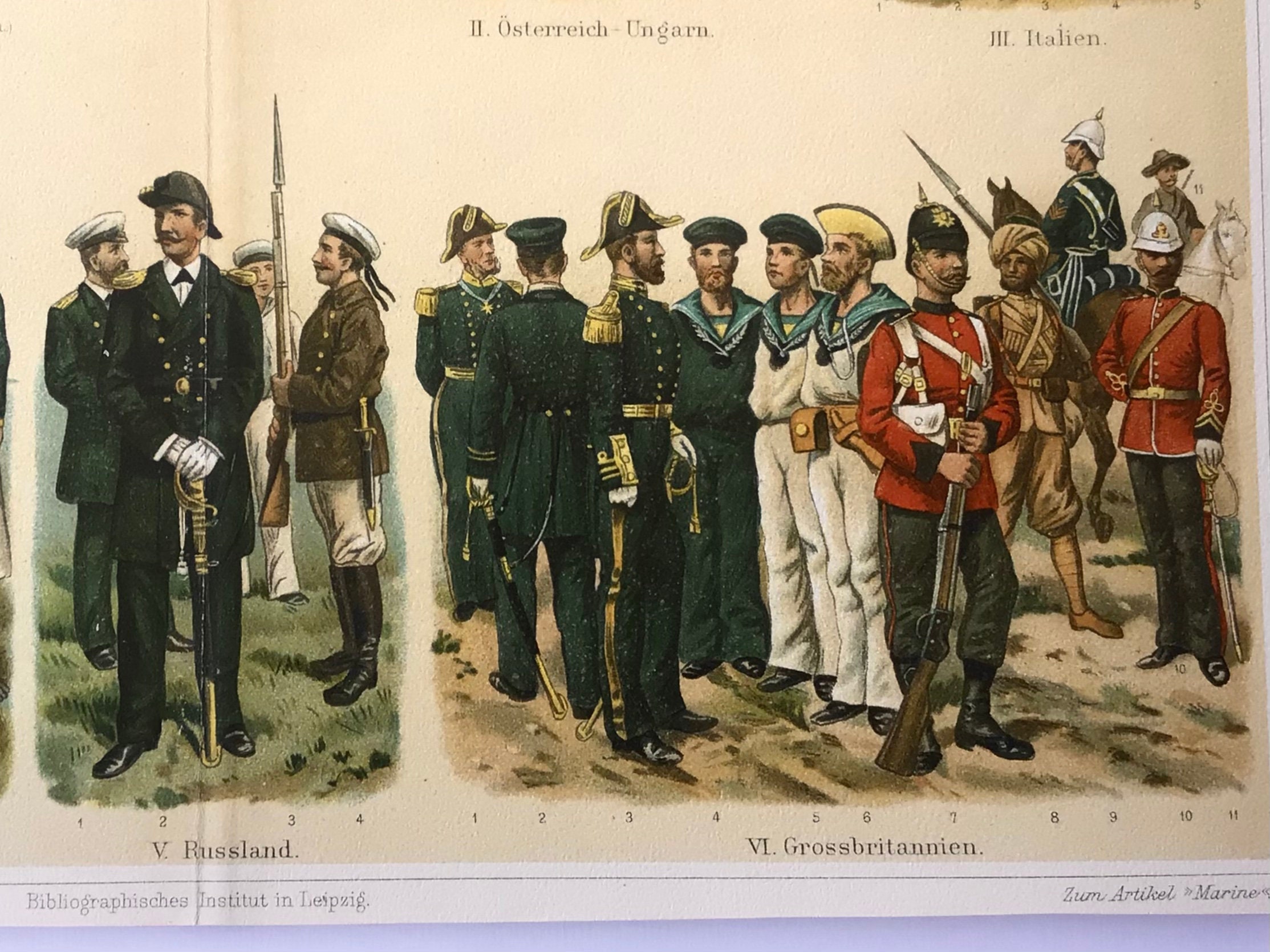 Antique Military Uniforms Lithograph: 1900s European Navy History Print ...