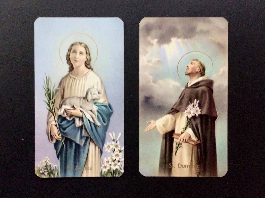 Vintage St. Agnes & St. Dominic Prayer Cards: Gilded Catholic Saints ...