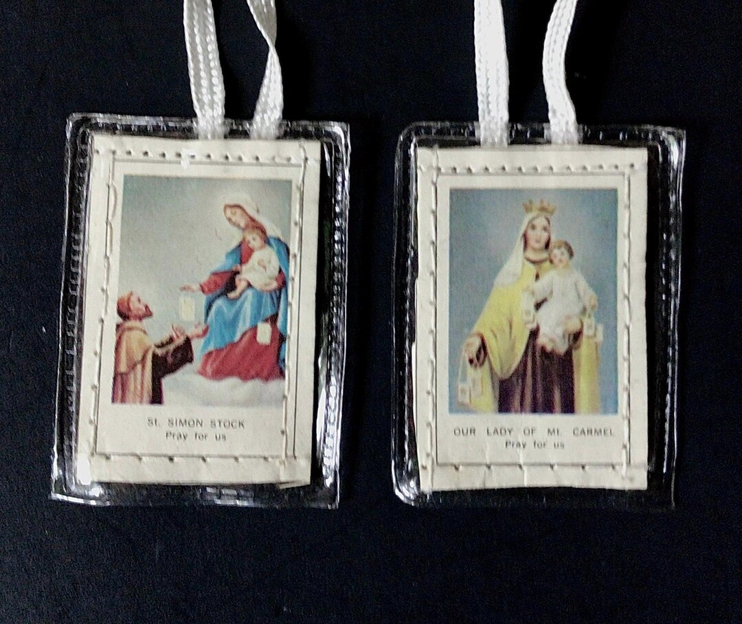 Prayer Scapular, 1950s Handmade Religious Prayer Medallion Lady of Mt ...
