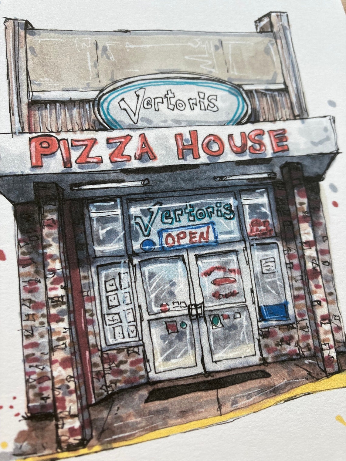 Vertoris Pizza House Print, Pizza Restaurant Drawing, Urban Sketch ...