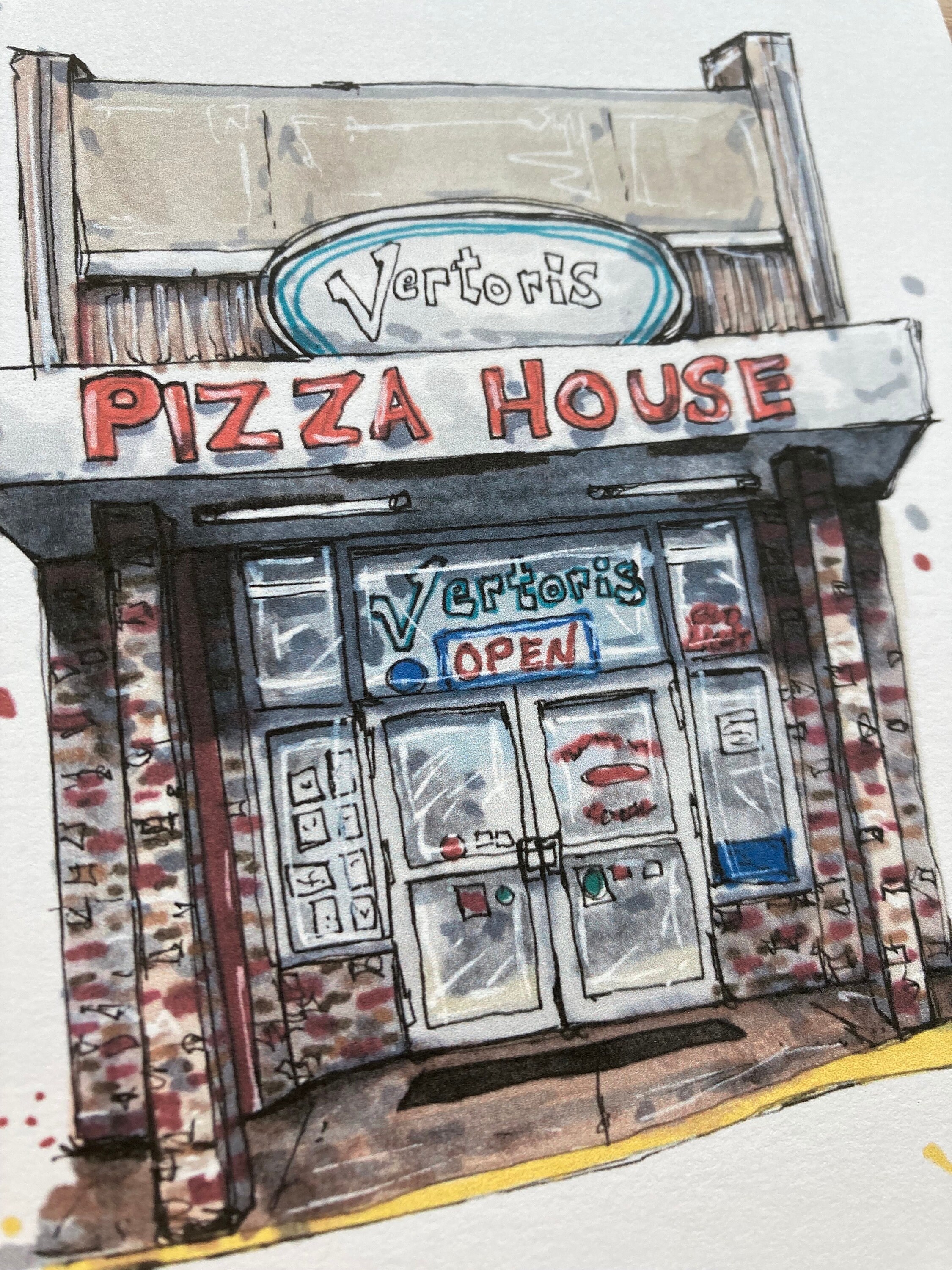 Original Pizza Art Print | Vertoris | Pizza Restaurant Drawing | Urban ...