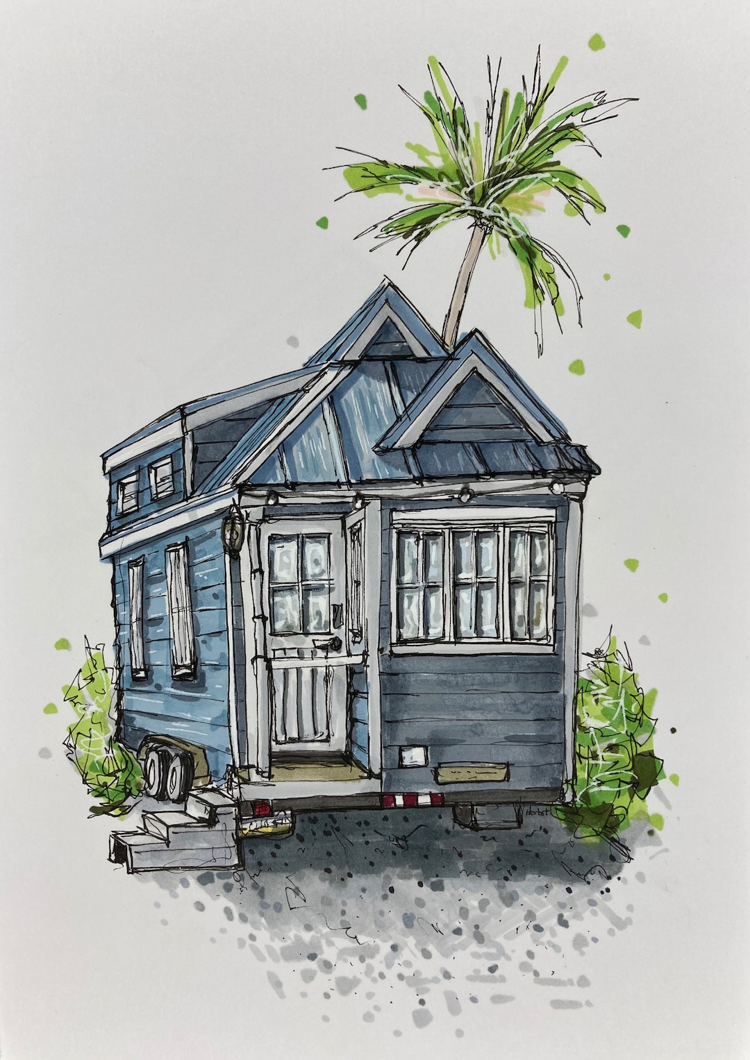 Tiny House Art Original House Drawing Marker and Ink - Etsy