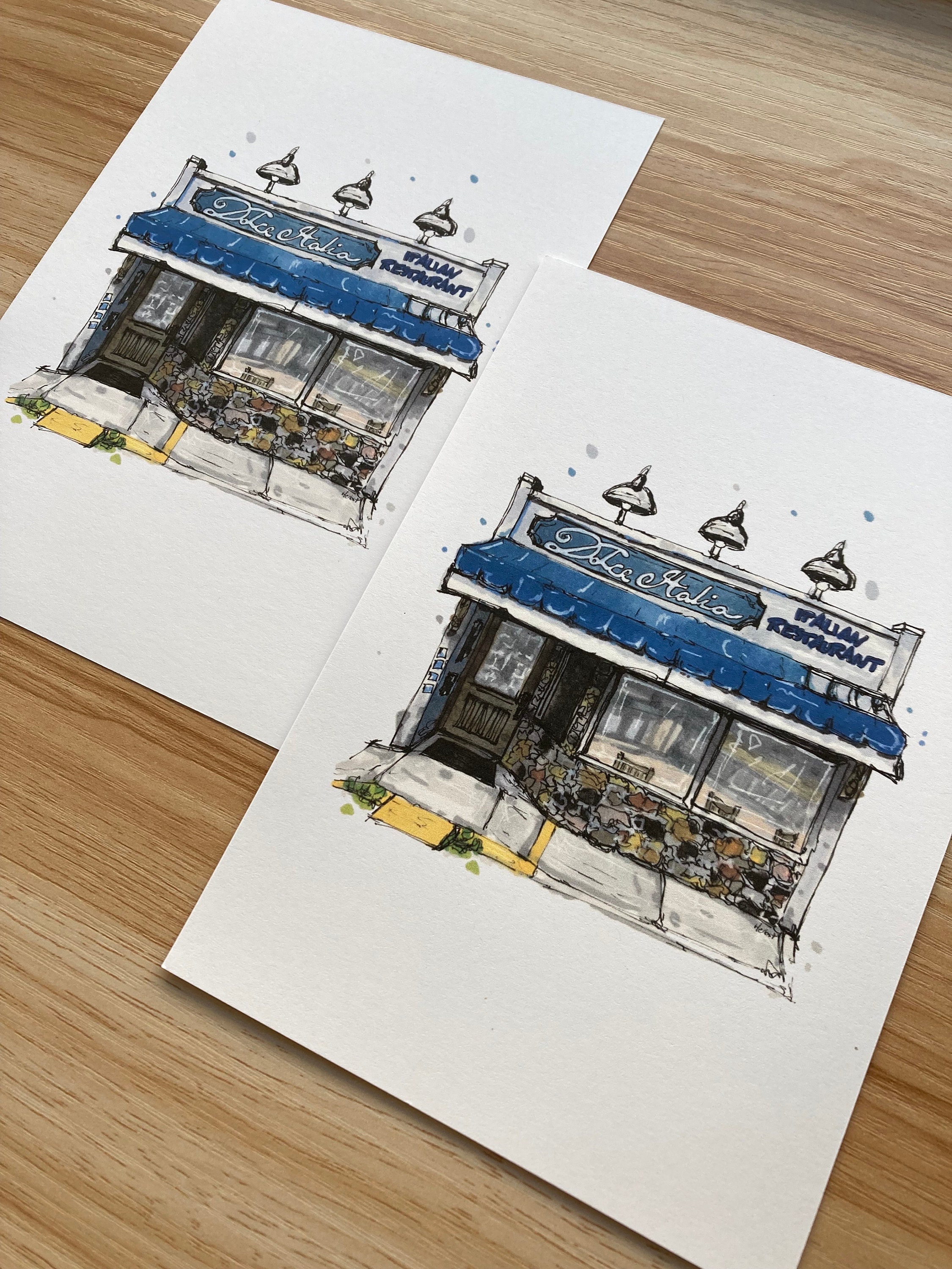 Italian Restaurant Drawing | Dolce Italia | Urban Sketch Print ...