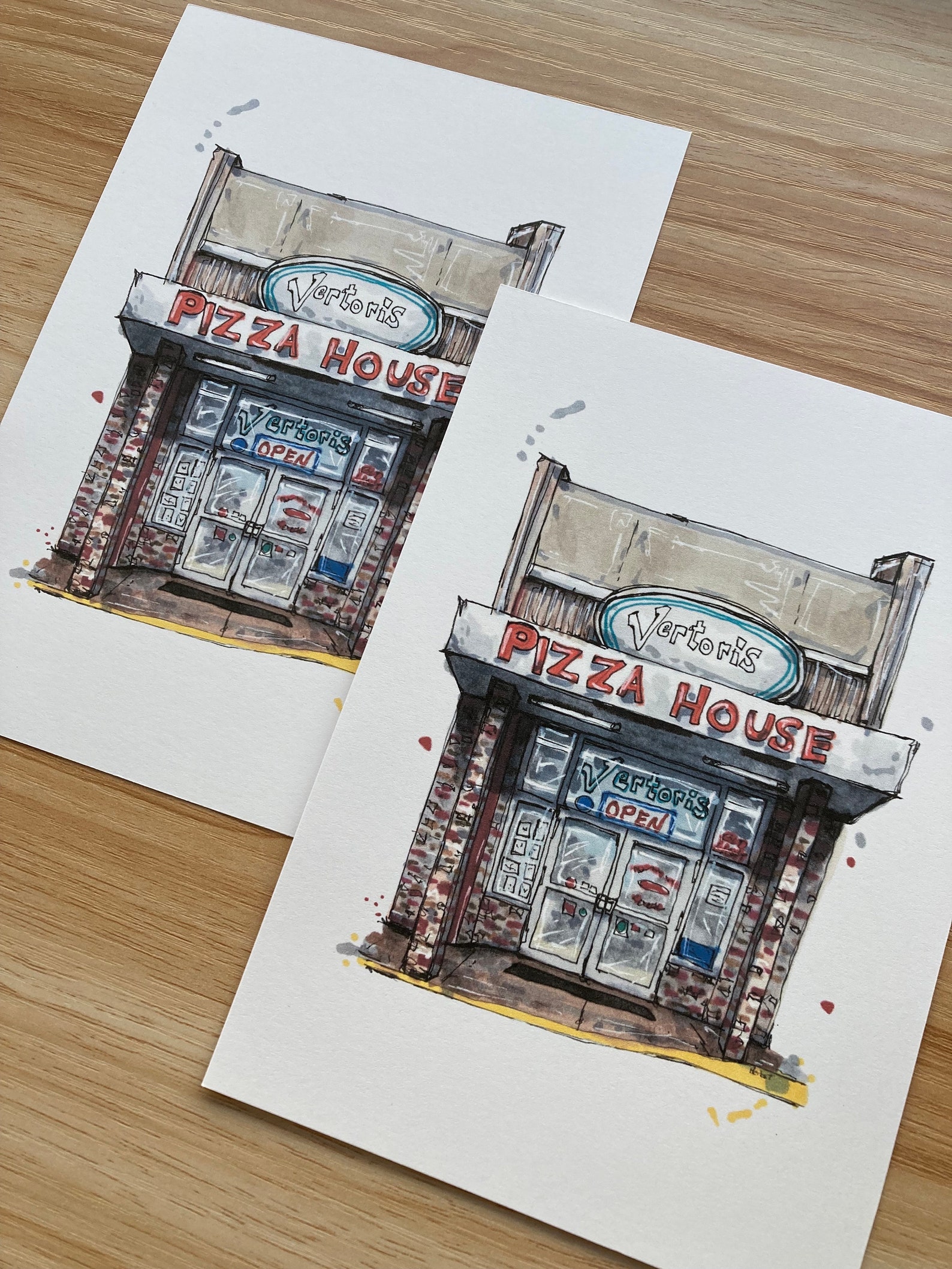 Vertoris Pizza House Print, Pizza Restaurant Drawing, Urban Sketch ...