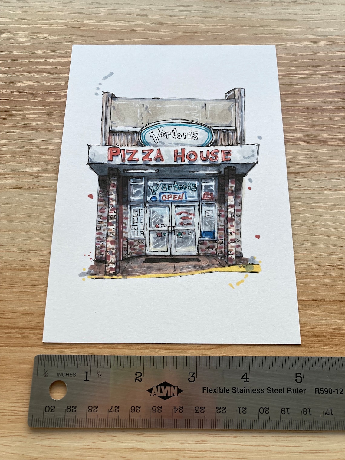 Original Pizza Art Print | Vertoris | Pizza Restaurant Drawing | Urban ...