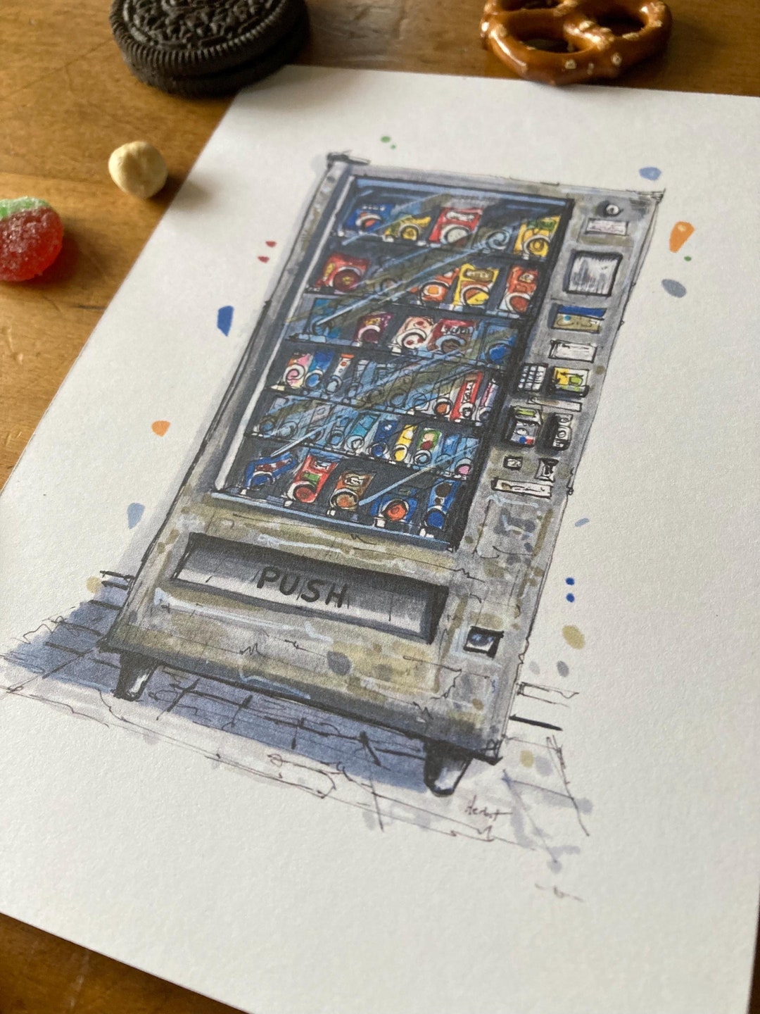 Vending Machine Illustration | Pen & Marker Snack Art Print | Retro ...