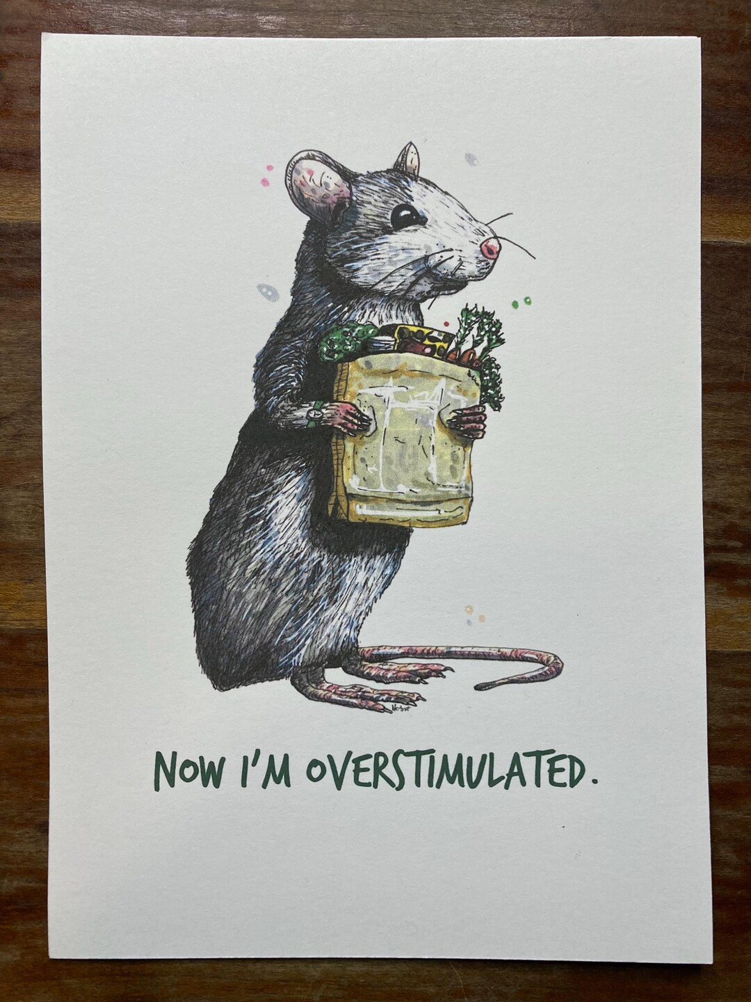 Overstimulated Rat Art Print | Introvert Gift, Quirky Animal (5x7) - Etsy
