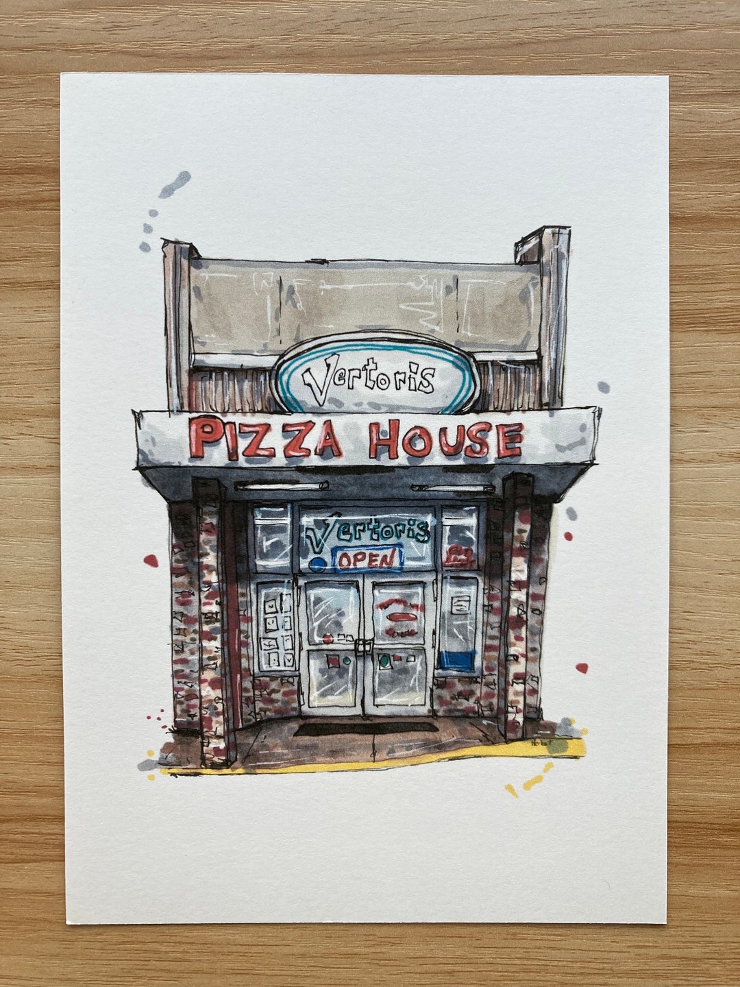 Original Pizza Art Print | Vertoris | Pizza Restaurant Drawing | Urban ...