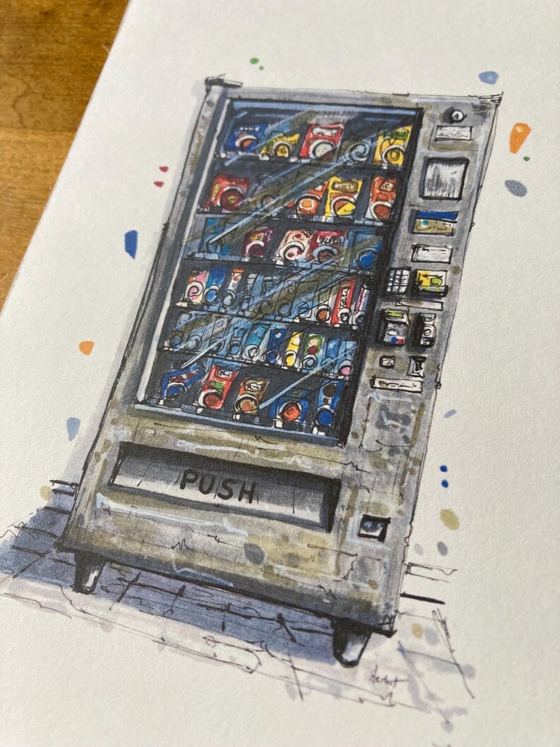 Vending Machine Illustration | Pen & Marker Snack Art Print | Retro ...