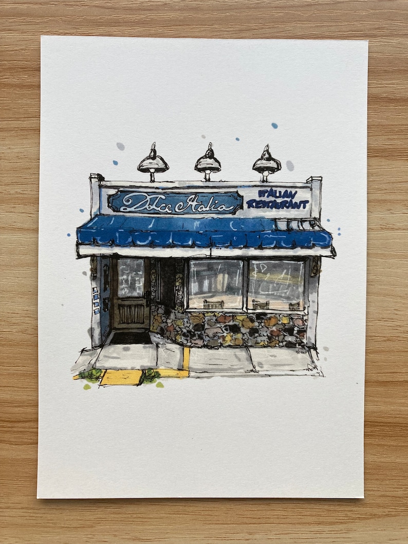 Italian Restaurant Drawing | Dolce Italia | Urban Sketch Print ...