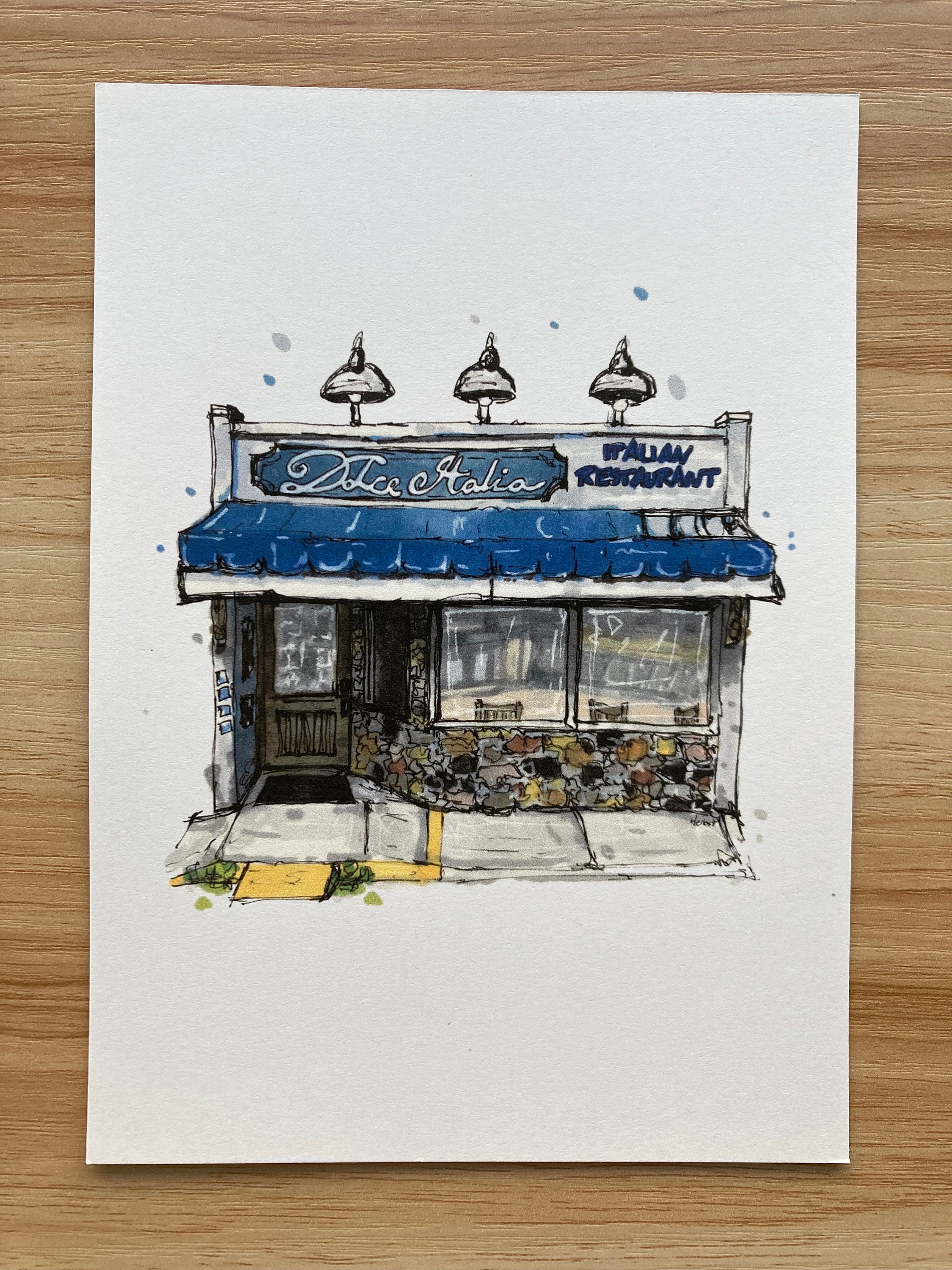 Italian Restaurant Drawing | Dolce Italia | Urban Sketch Print ...