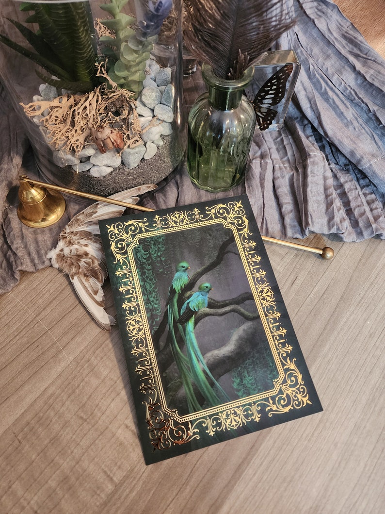 Quetzal & Jade [gold Foil Mini Print] Emerald Green Bird Flower ...