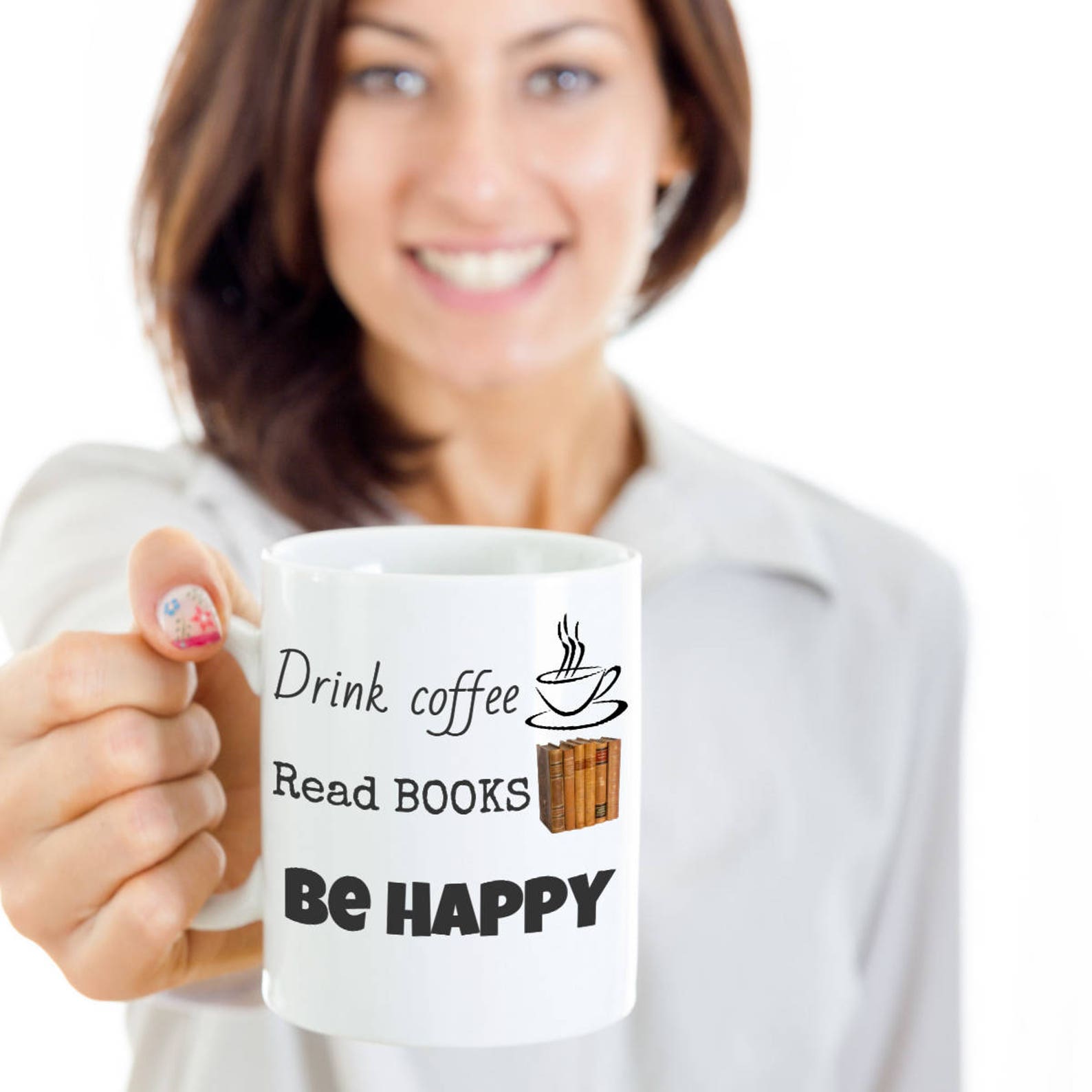 Book lover mug Drink coffee read books be happy | Etsy