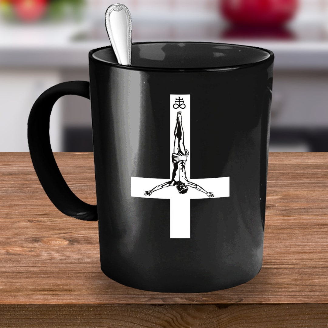 Satanism Occult Coffee Mug - Satanic Inverted Crucifixion Cross Symbol ...