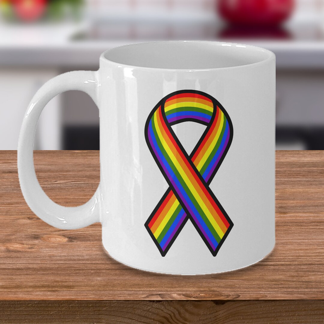 Rainbow Ribbon Symbol - LGBT Pride and Awareness Coffee Mug - Gay ...