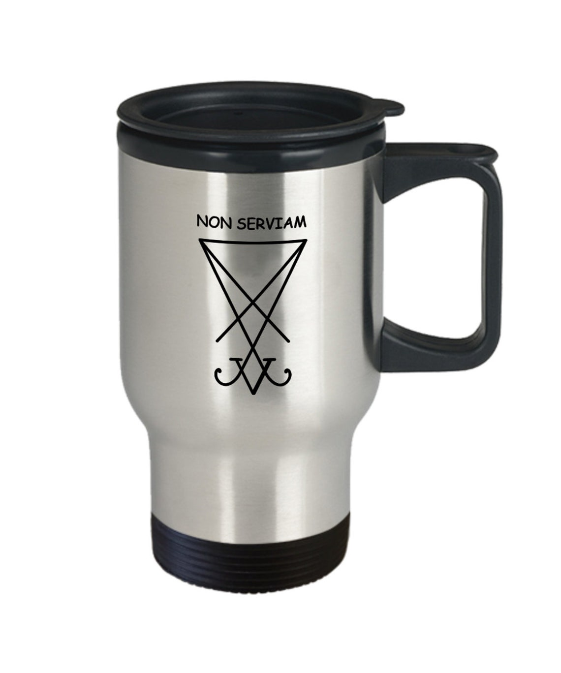 Luciferian Travel Mug - Non Serviam - Lucifer Symbol Sigil Motto ...